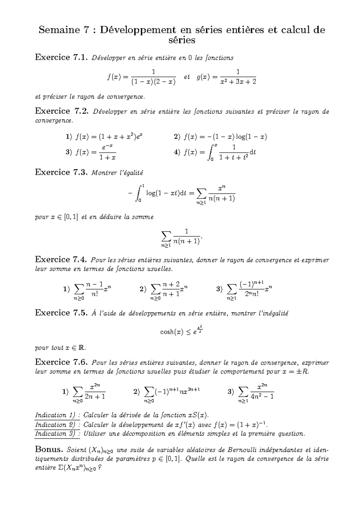 TD Analyse Maths L2 : Développement en Séries Entières et Rayons de Convergence - Studocu