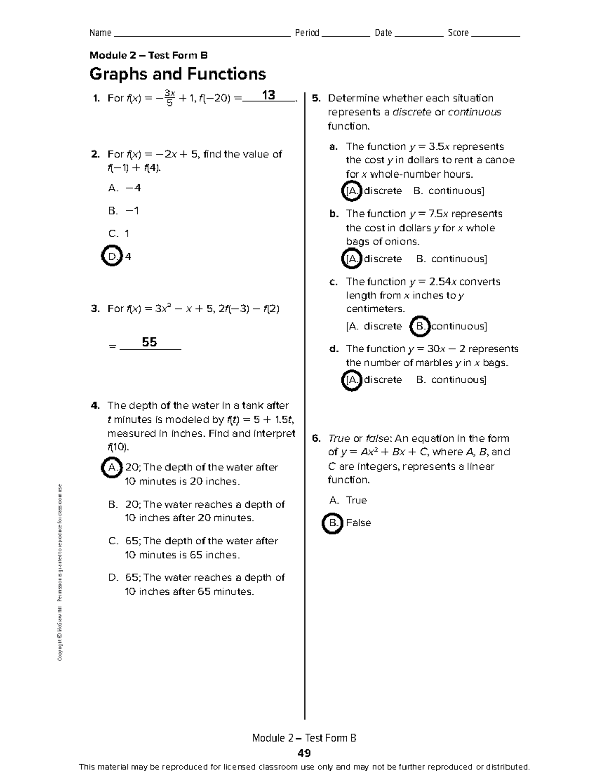 Module 2 Test Form B: Graphs and Functions Analysis - Studocu