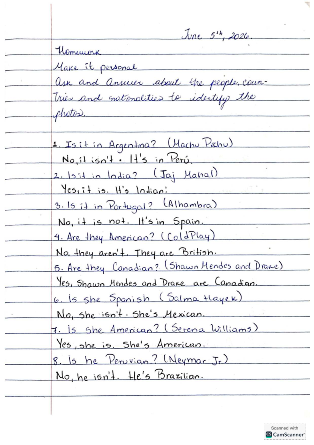 English 2 - Sagelis Guerrero: Personal Homework & Adjectives - Studocu