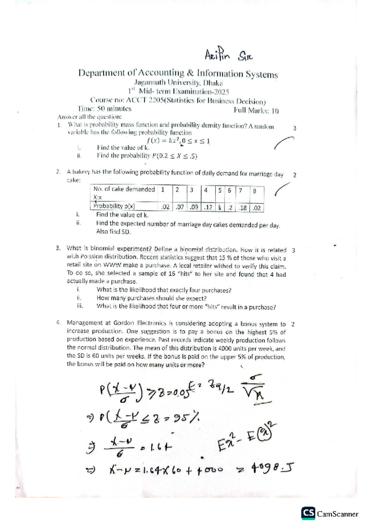 ACCT 2205: Previous Midterm Solutions for Statistics in Business - Studocu