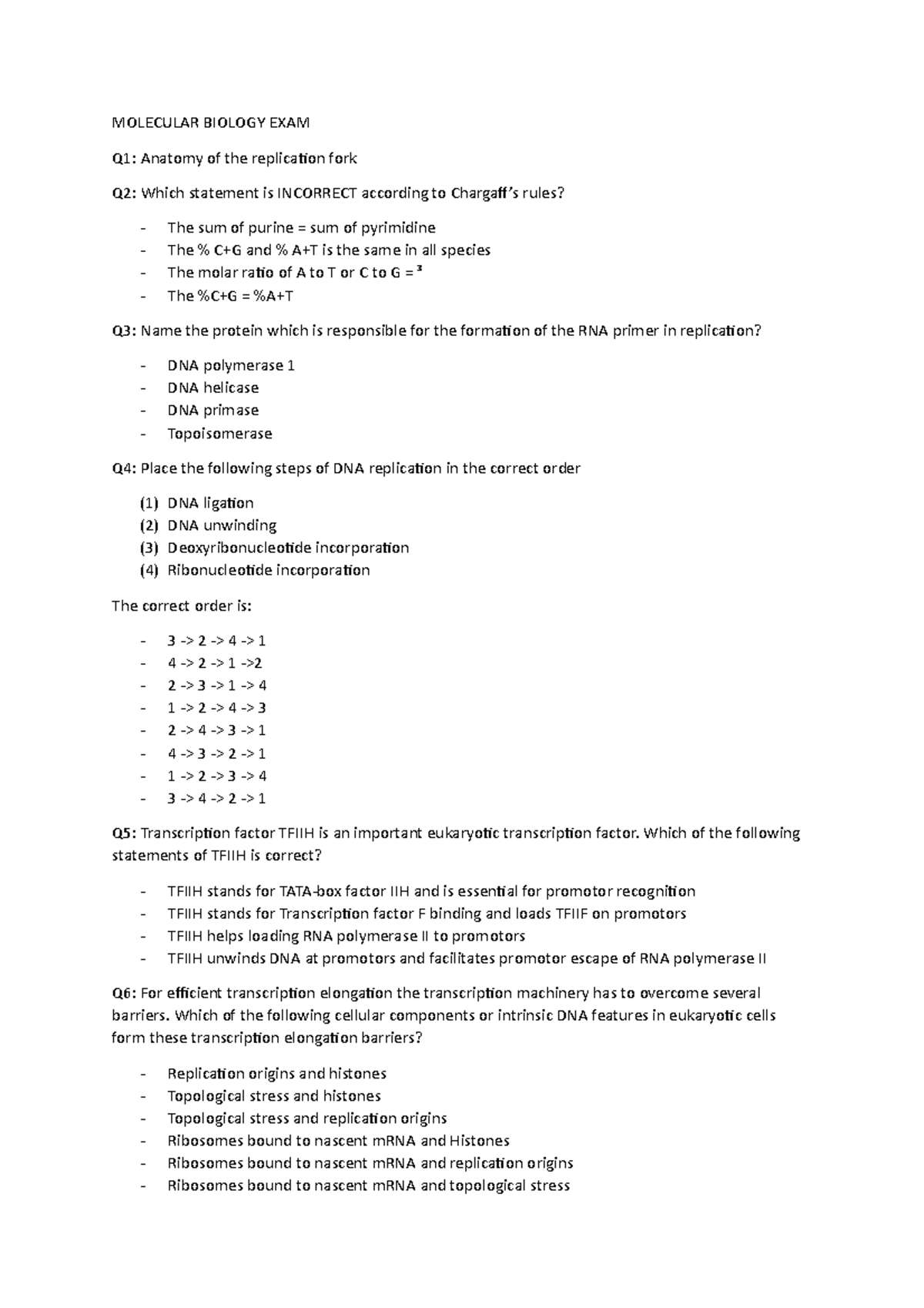 Molecular Biology Exam Questions and Key Concepts for Review - Studeersnel