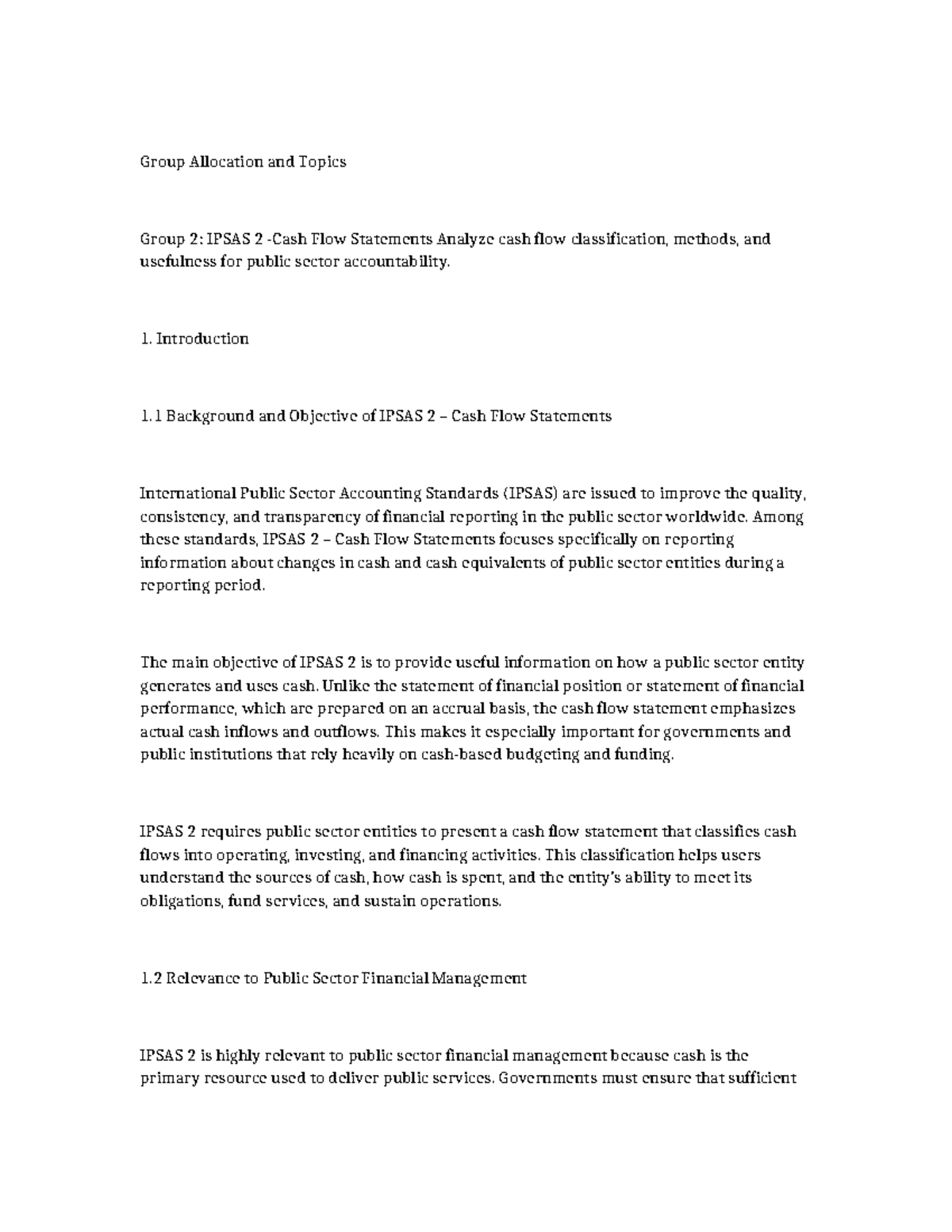 IPSAS 2 Group 2 Report: Analyzing Cash Flow Statements for Public ...