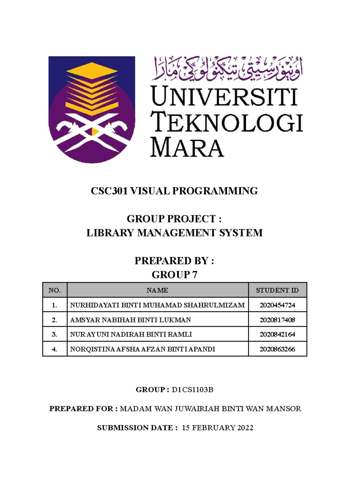 CSC301 Final Project Report: Library Management System by Group 7 - Studocu