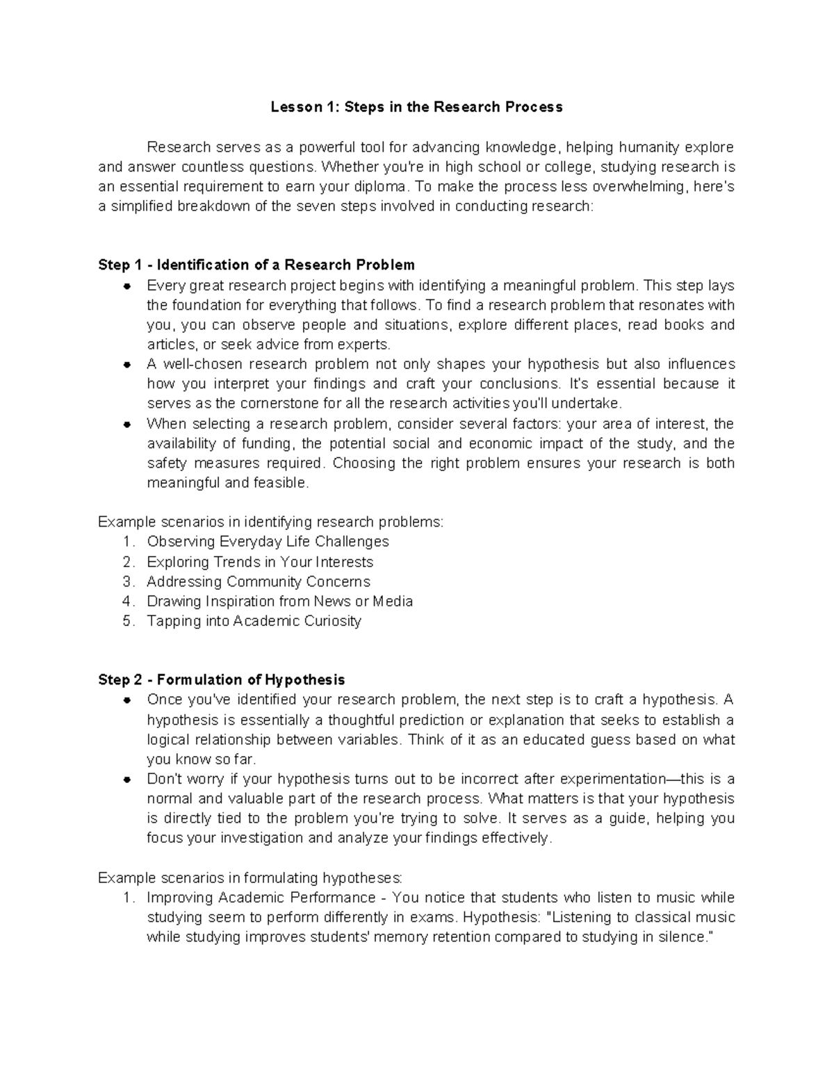 Lesson 1: Overview of the 7 Steps in the Research Process - Studocu