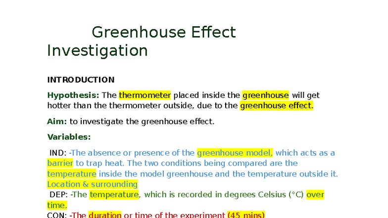 Greenhouse Effect Experiment: Investigating Temperature Differences ...
