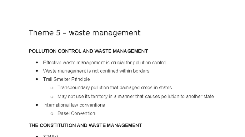 Theme 5: Waste Management Lecture Notes (POLLUTION CONTROL) - Studocu