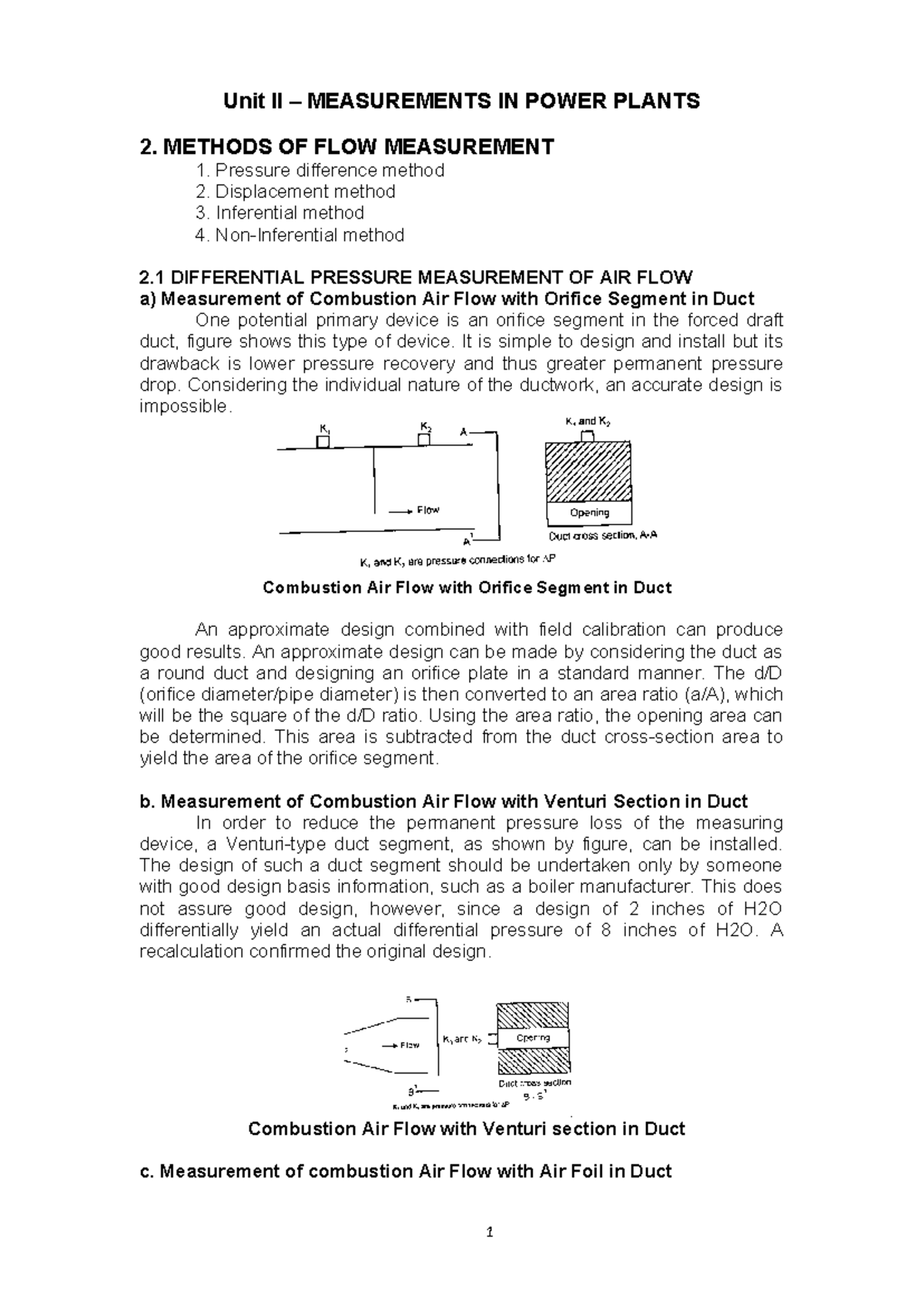 Unit 2 - all units - Unit II – MEASUREMENTS IN POWER PLANTS 2. METHODS ...