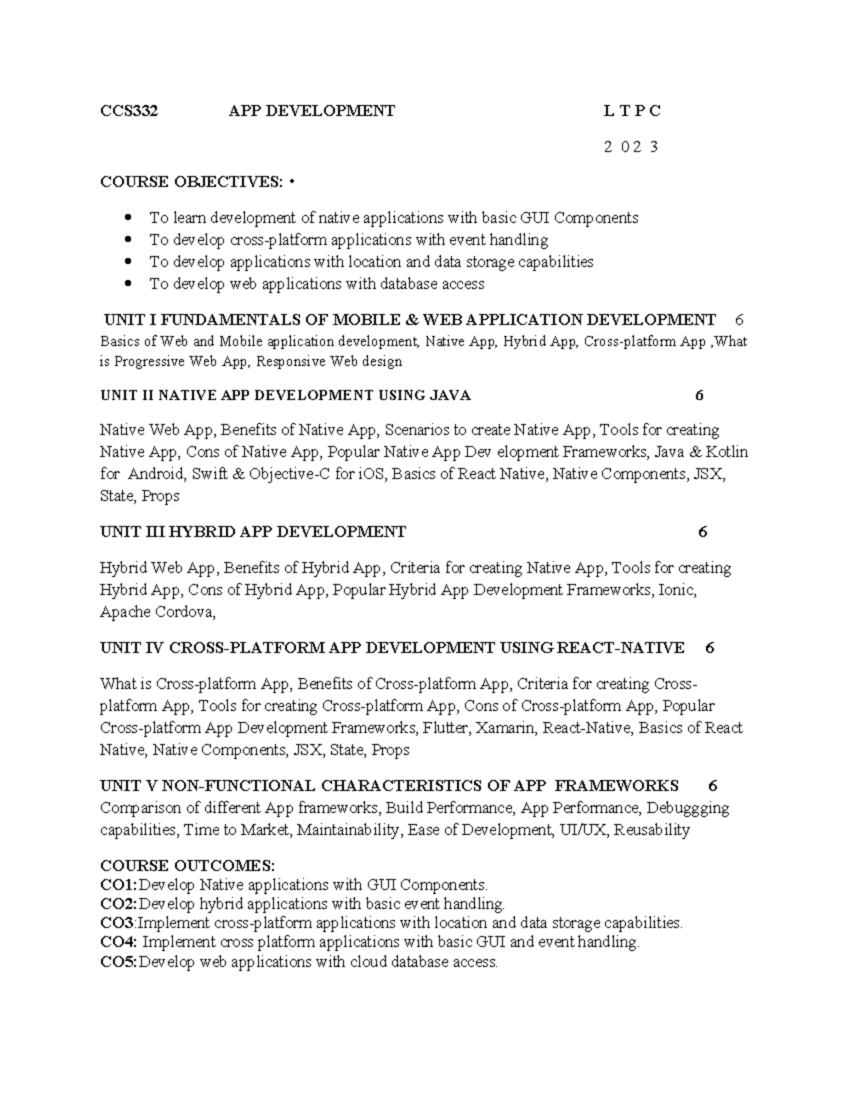 APP DEV SYL - This is syllabus covered for AI&Ds department - CCS332 ...