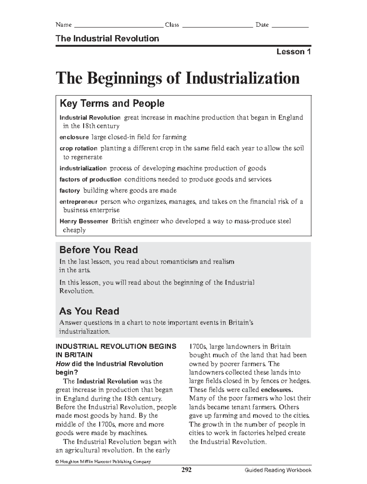 GRW AK M21L01 - The Industrial Revolution: Key Terms & Beginnings - Studocu