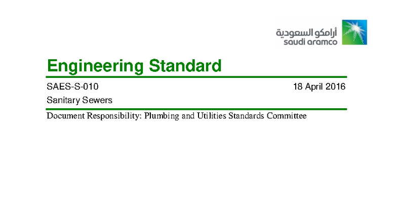 SAES-S-010: Engineering Standards for Sanitary Sewers (2016) - Studocu