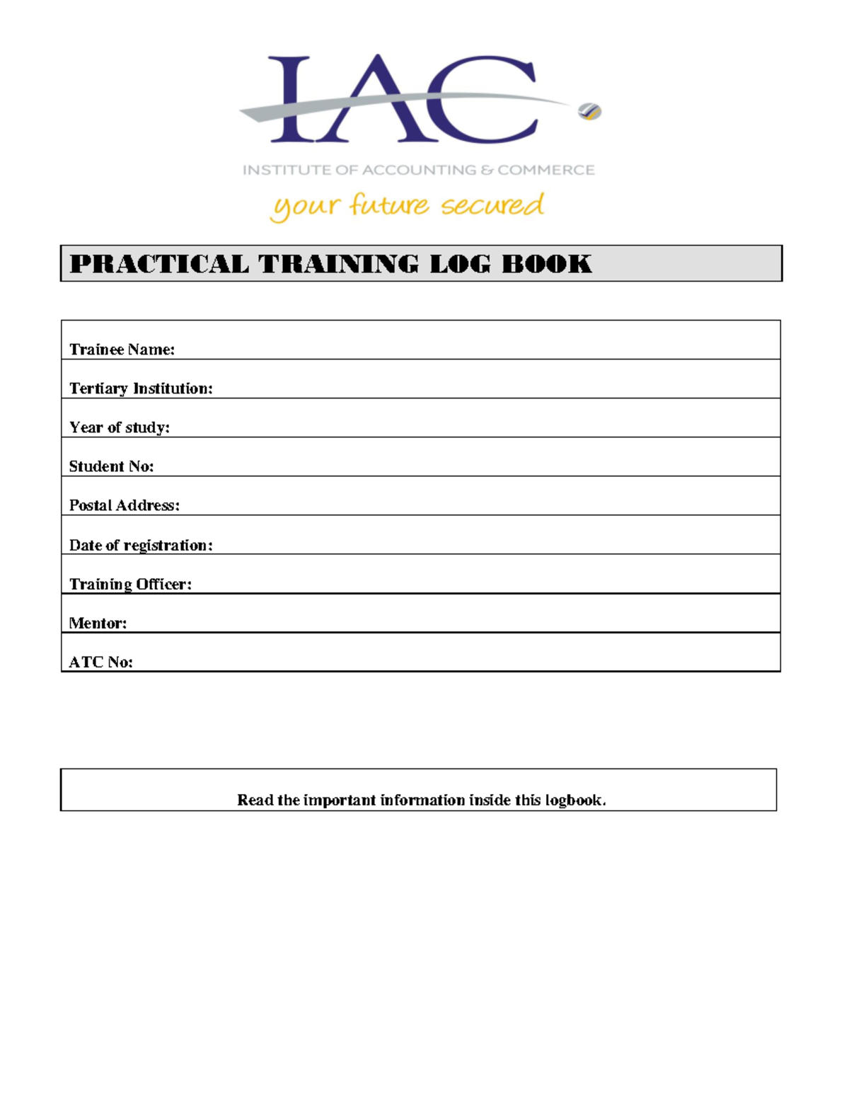 Practical Training Logbook for IAC Membership Requirements - Studocu