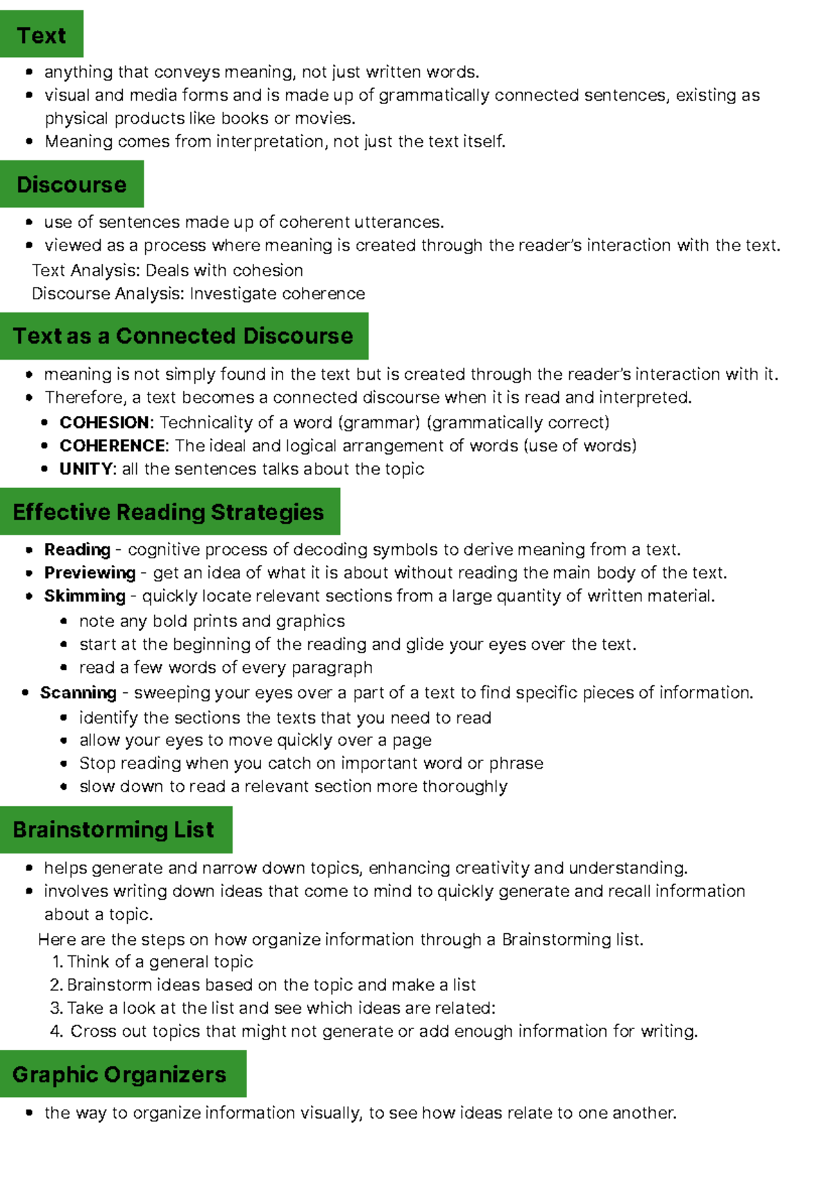 Reading and Writing Strategies: Cohesion, Coherence, and Analysis - Studocu