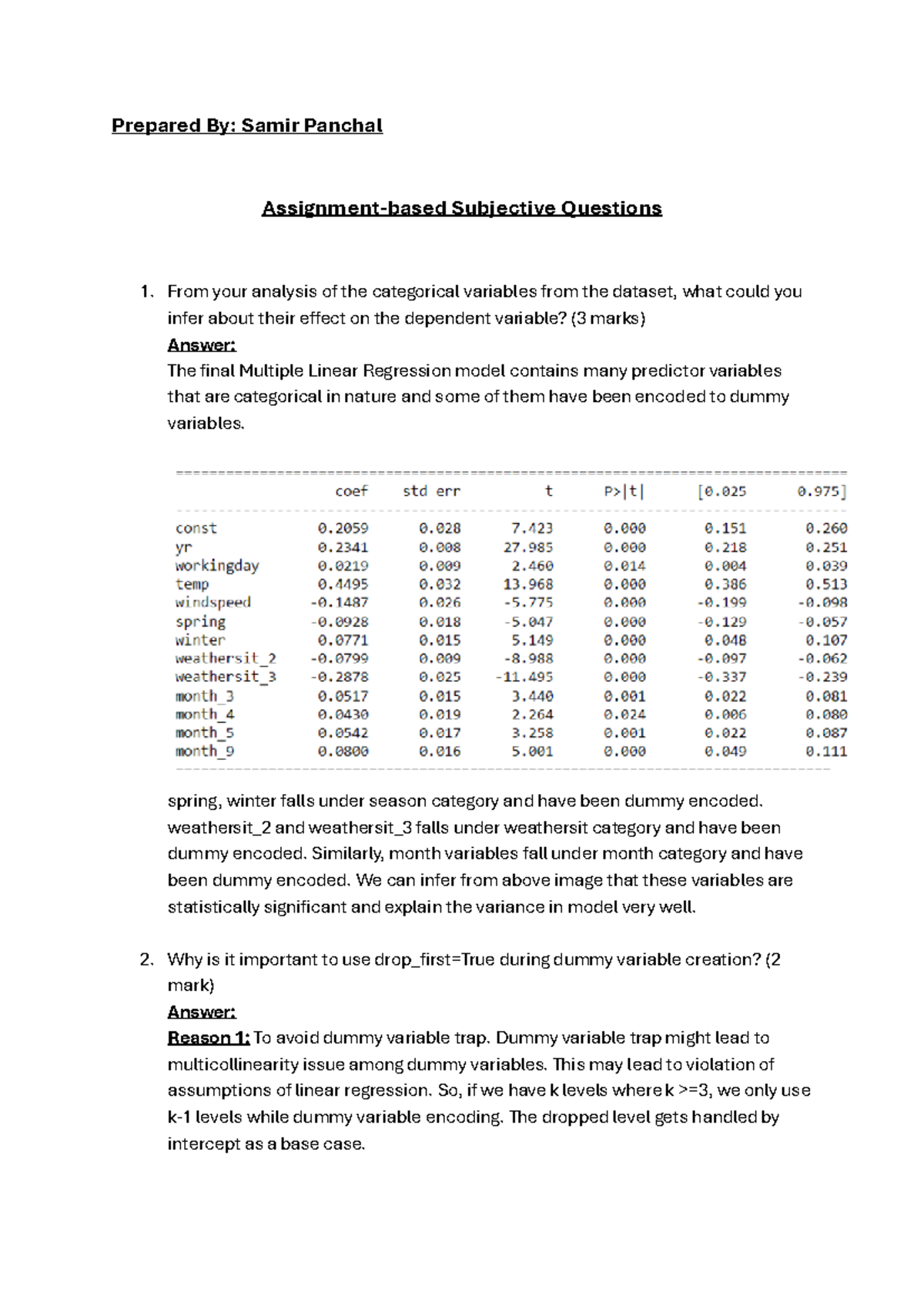 Linear Regression Subjective Questions (Course Code: LR101) by Samir ...