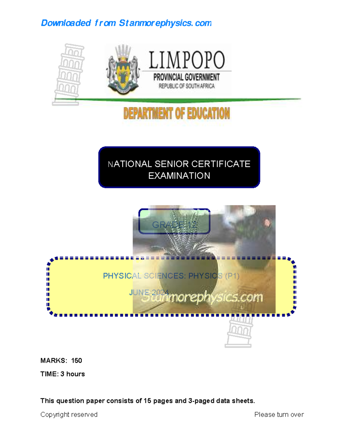 Grade 12 Physical Science P1 June 2024 Exam Paper & Memo - Studocu