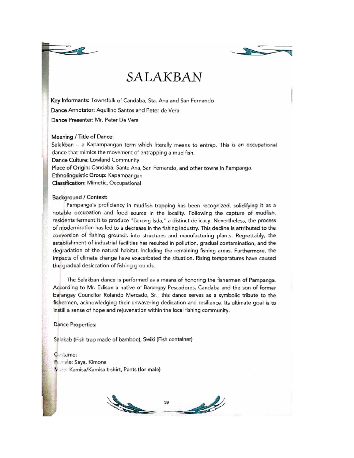 Salakban Dance: A Tribute to Kapampangan Fishermen Culture - Studocu
