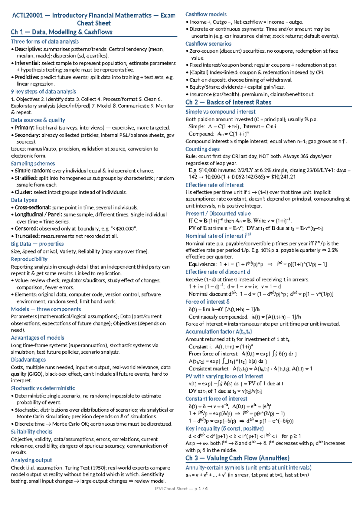 IFM 2026 Final Exam Cheat Sheet: Financial Mathematics Overview - Studocu