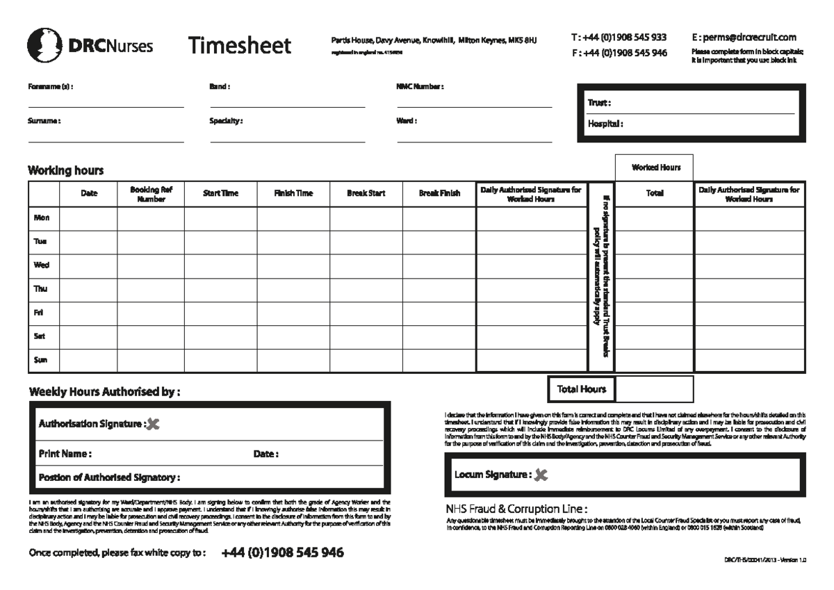 DRC Timesheet - yes - NURS122 - Studocu