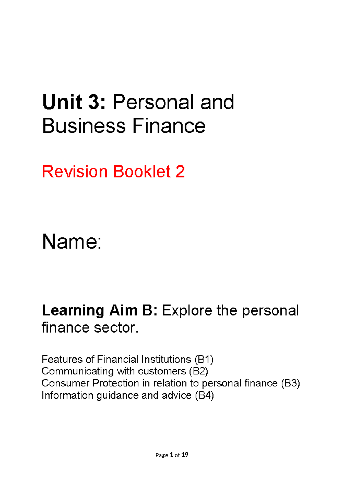 Unit 3 B: Personal & Business Finance Revision Guide - Studocu