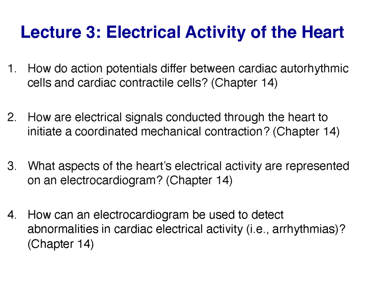 Lecture 3: Cardiac Electrical Activity & Action Potentials (Biology 101 ...