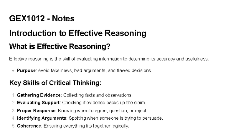 GEX1012 - Notes on Effective Reasoning and Critical Thinking Skills ...