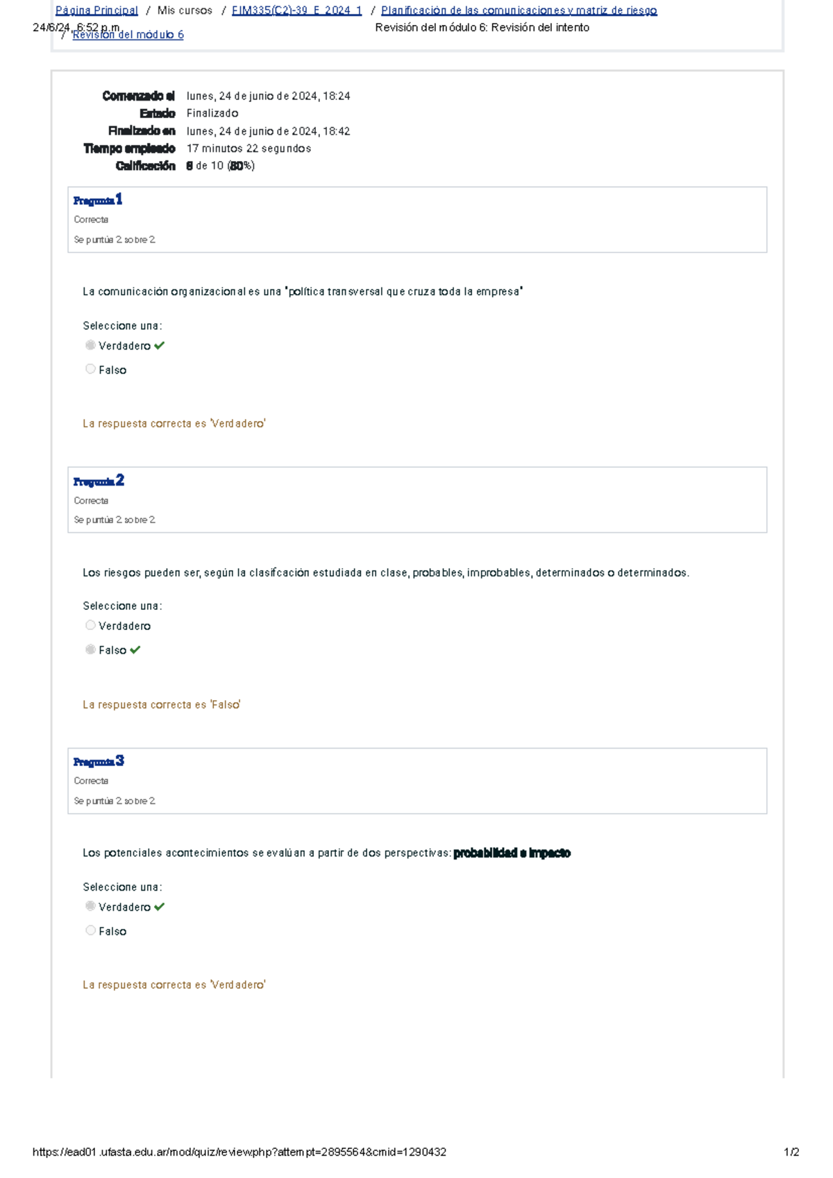 Revisión del Intento - Módulo 6 FIM335(C2)-39_E_2024_1 - Studocu