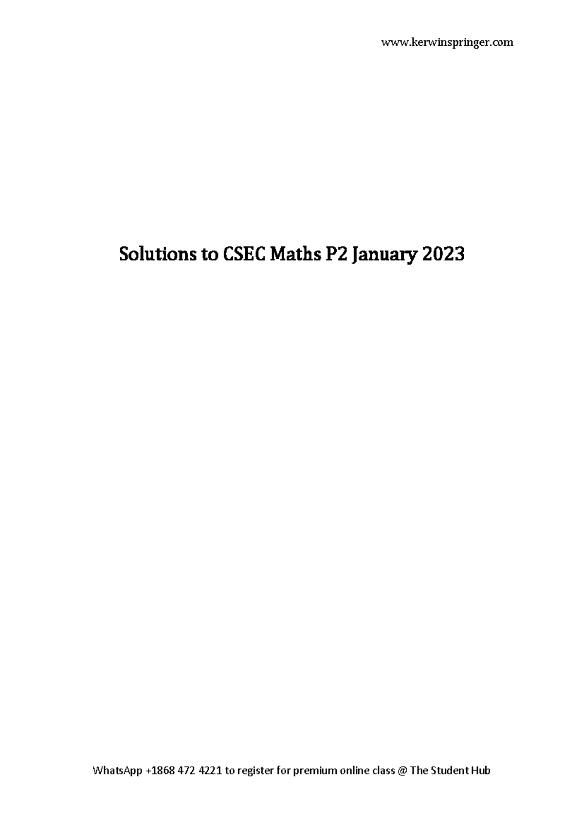 CSEC Maths P2 - January 2023 Solutions and Explanations - Studocu