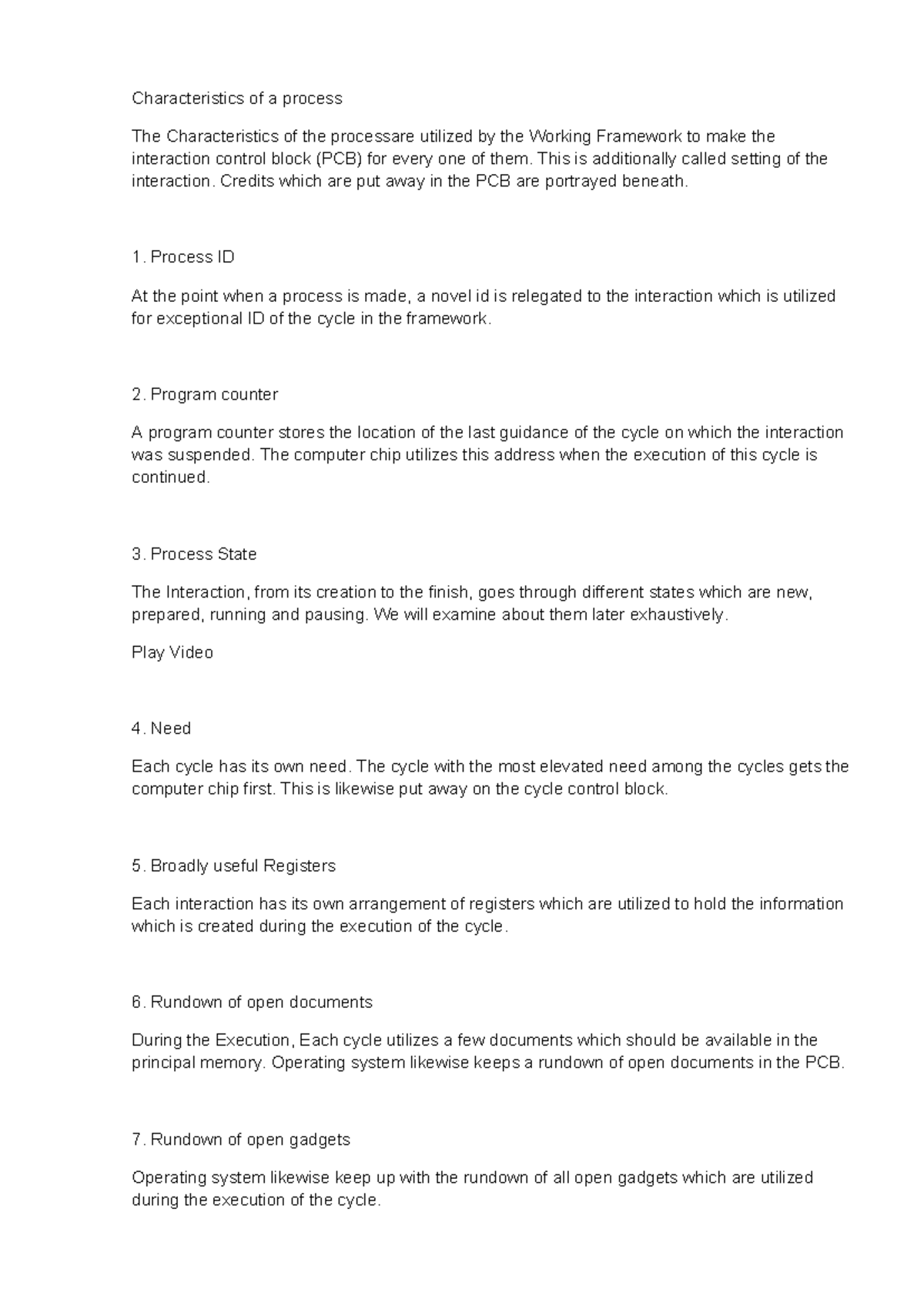 OS Process Characteristics Overview and PCB Elements - Studocu