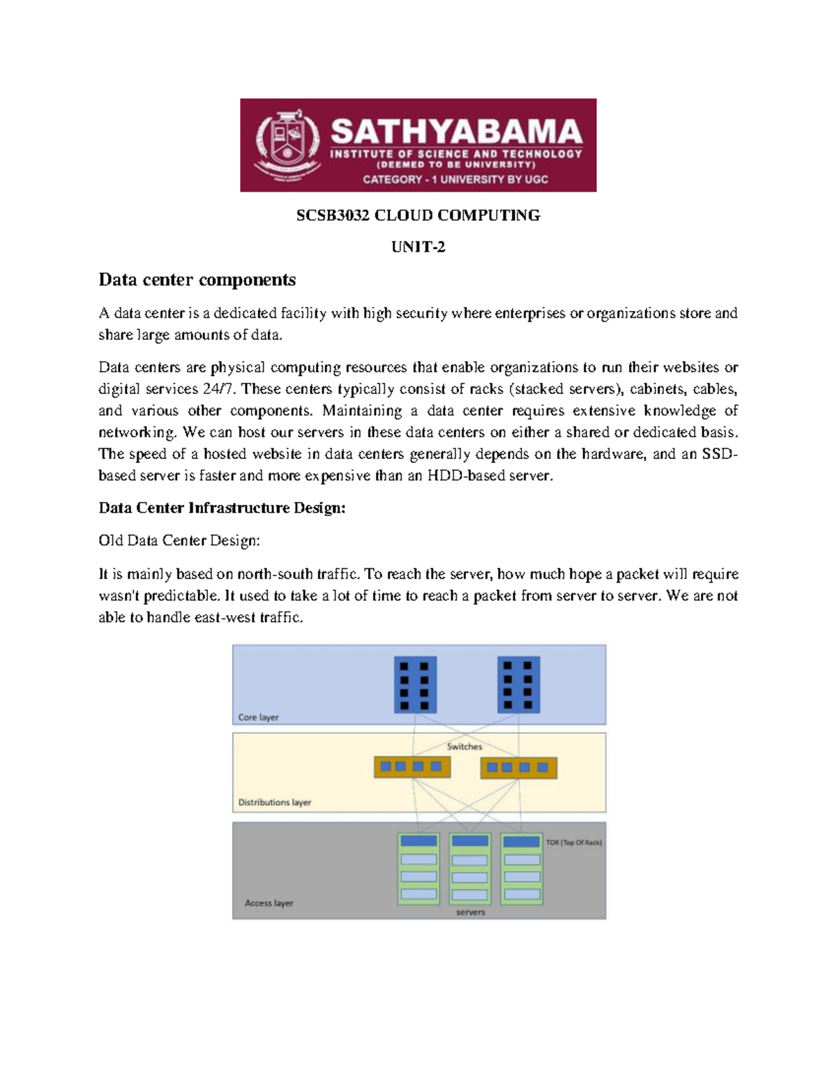 SCSB3032 Cloud Computing: Data Center Components Overview - Studocu