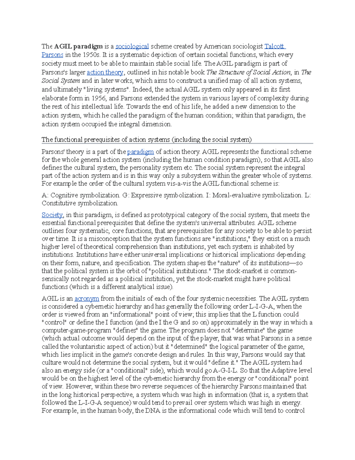 AGIL Model - Comprehensive Notes on Sociological Functions - Studocu
