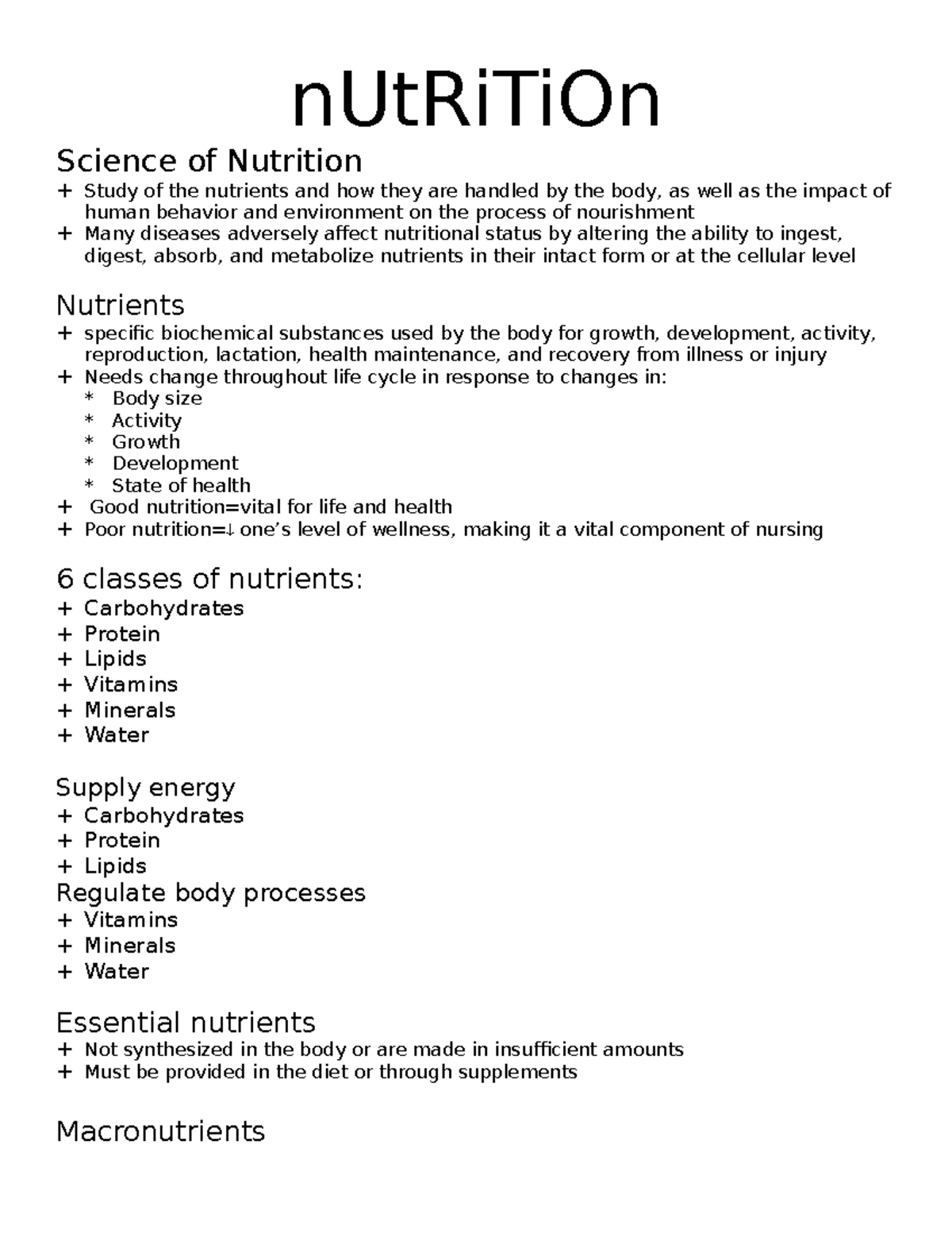 N Ut Ri Ti On Outline - nutrition and feedings - nUtRiTiOn Science of ...