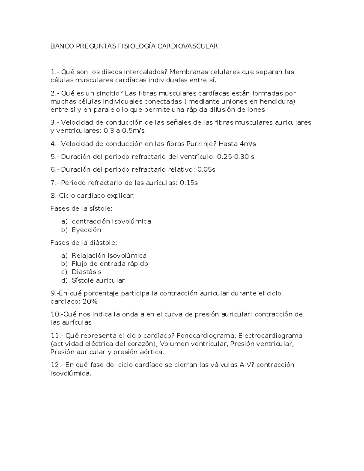Banco de Preguntas: Fisiología Cardiovascular - Discos Intercalados y ...