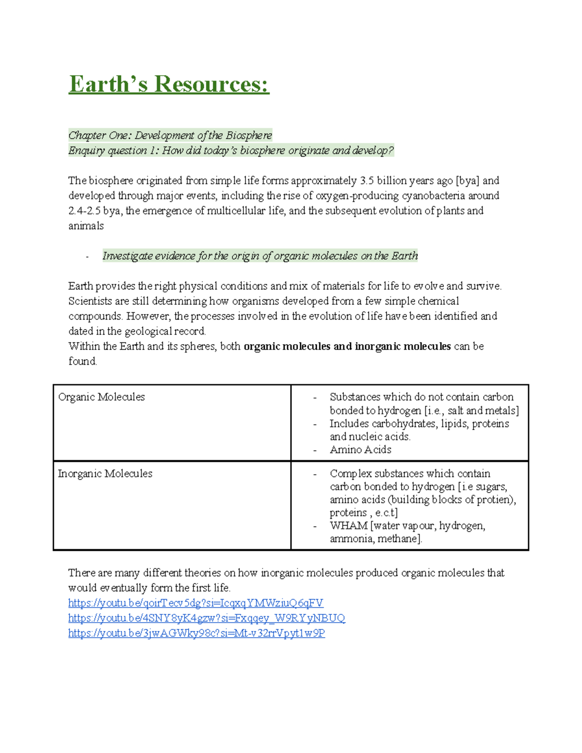 Year 12 Notes: Chapter 1 - Development of the Biosphere and Early Life ...