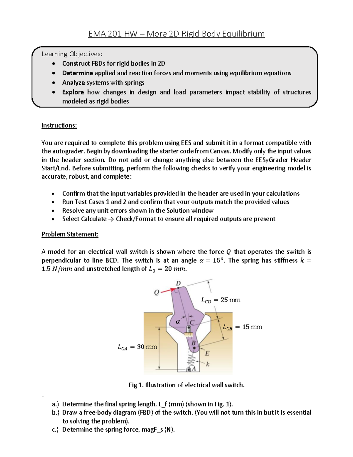 EMA 201 HW: 2D Rigid Body Equilibrium Problem Analysis - Studocu