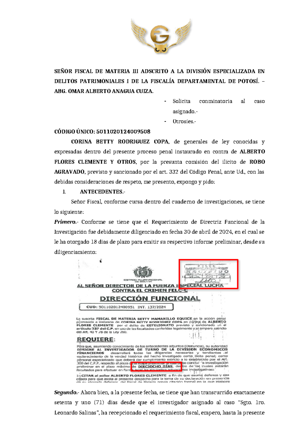 Modelo de Memorial Conminatorio al Caso 5011020124009508 - Studocu