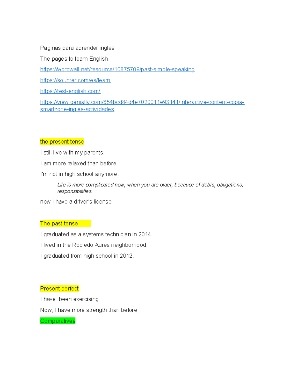 Aprender Inglés: Tiempos Verbales y Conversaciones - Studocu