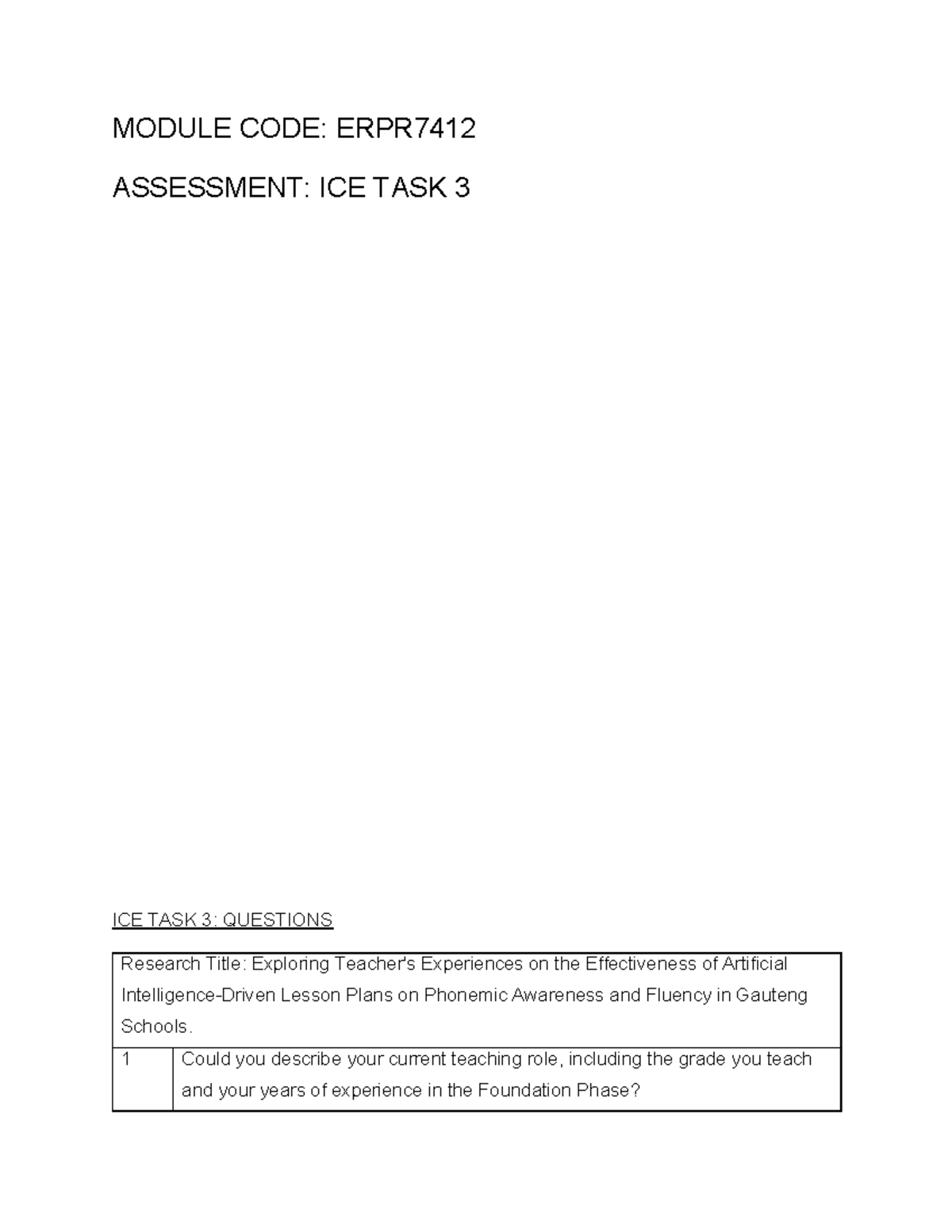 ERPR7412 ICE TASK 3: Effectiveness of AI Lesson Plans in Phonemic ...