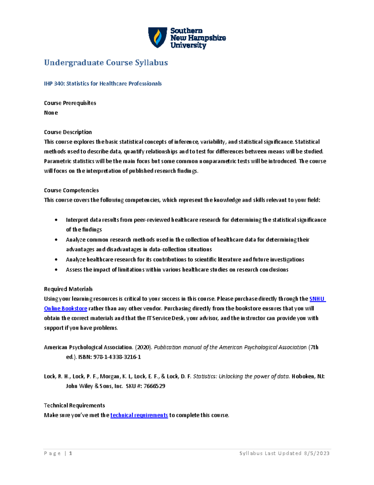 IHP 340: Statistics for Healthcare Professionals Syllabus Overview ...