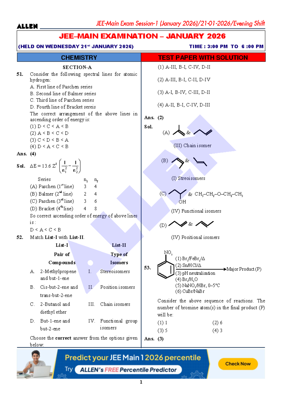 CHEMISTRY TEST PAPER SOLUTIONS - JANUARY 2026 (EXAM) - Studocu
