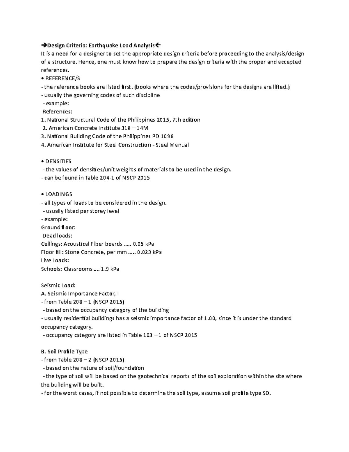 Design Criteria for Earthquake Load Analysis (NSCP 2015) - Studocu