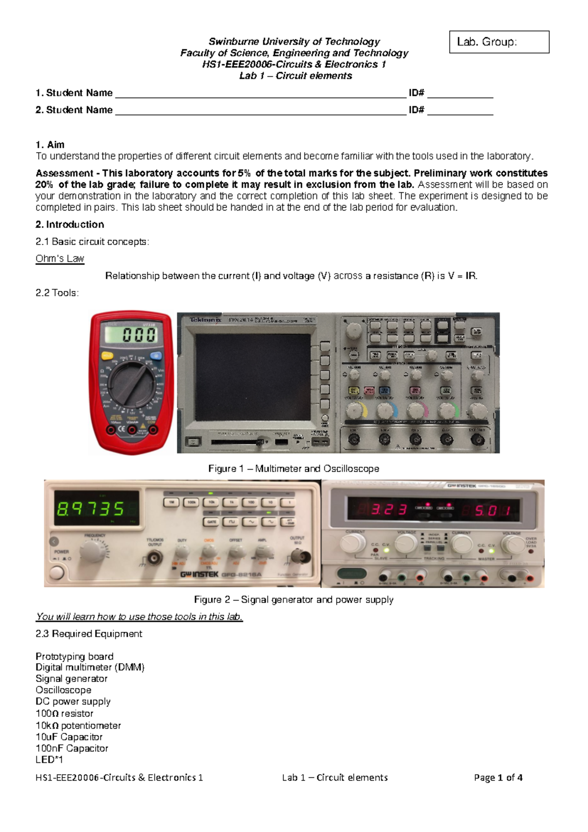 Lab1 EEE2000 6 Circuit elements -4 - Swinburne University of Technology ...