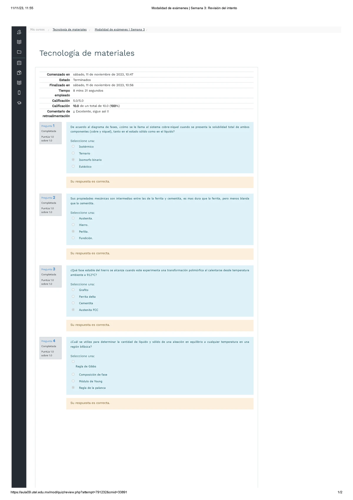 Modalidad de exámenes Semana 3 Revisión del intento - - Studocu