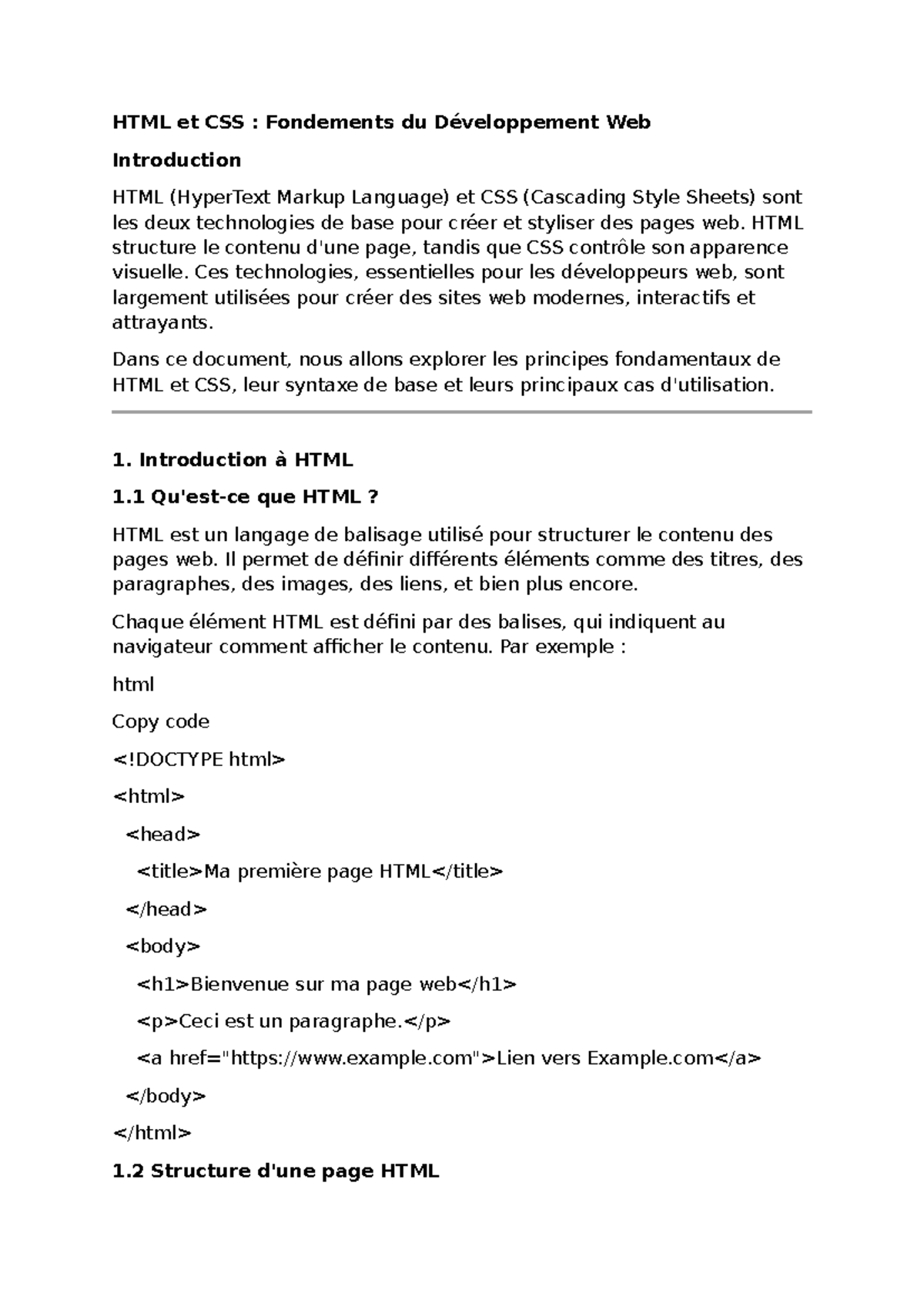 HTML et CSS - Révisions Fondamentales en Développement Web - Studocu