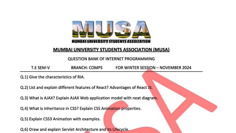 MUSA T.E. Branch: Internet Programming Question Bank for Winter 2024 ...