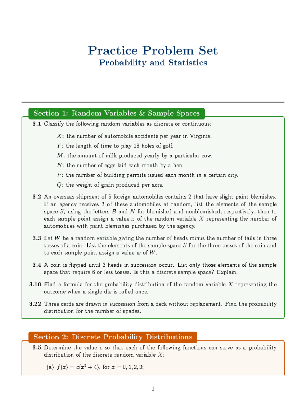 Practice Questions for Probability and Statistics (Course Code: PS101 ...