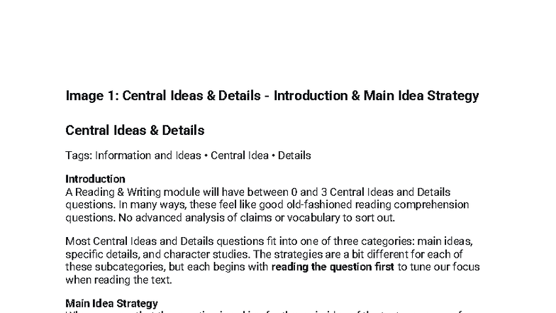 Reading Comprehension Strategies: Central Ideas & Details Guide - Studocu