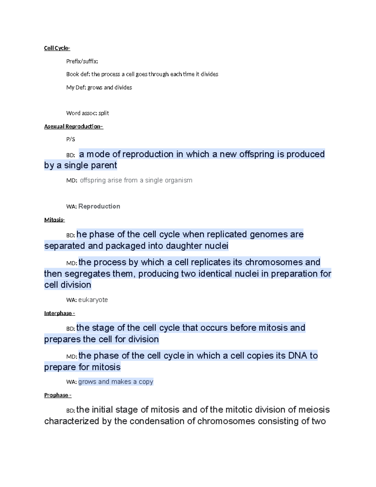Biology Vocabulary Assignment 8: Key Terms on Mitosis and Cell Division ...