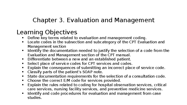 CPT 3: Evaluation and Management Coding Guidelines and Key Terms - Studocu