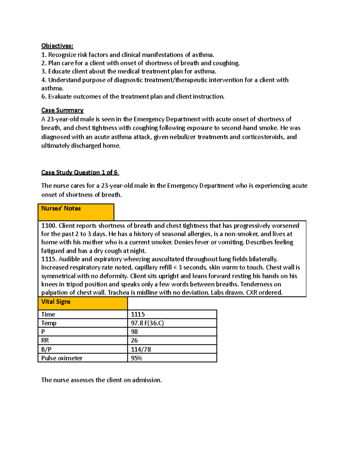 Asthma Case Study Analysis (Clinical Scenario & Interventions) - Studocu