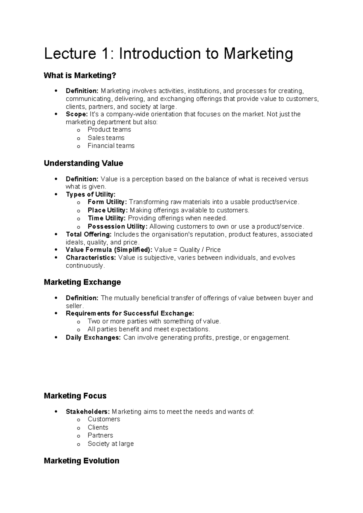 Marketing w1-5 - lectures week 1-5 notes - Lecture 1: Introduction to ...
