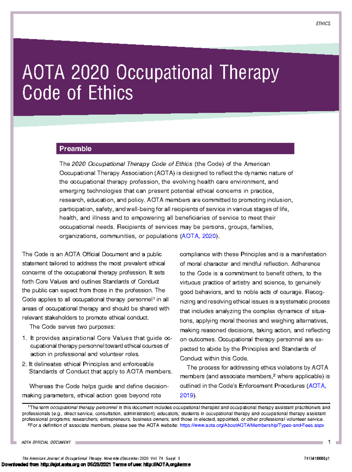 AOTA OT Code of Ethics: Key Principles & Standards Overview - Studocu